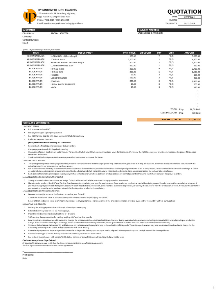 Ipw Quotation Jayson Lacuesta 1002424 | PDF | Payments | Stocks