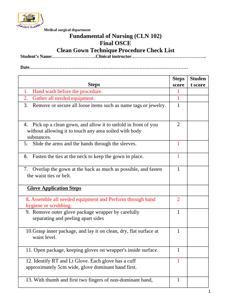 Clean Gowning and Gloving OSCE 2023 - 063157 | PDF | Hand | Glove