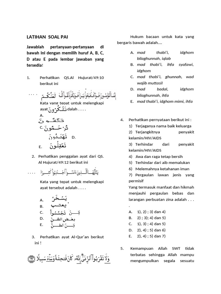 LATIHAN SOAL PAI XII IPA-IPS | PDF