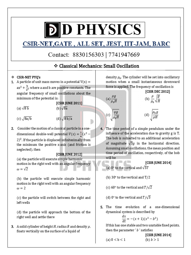 Classical Mechanics: Small Oscillation | PDF | Oscillation | Damping