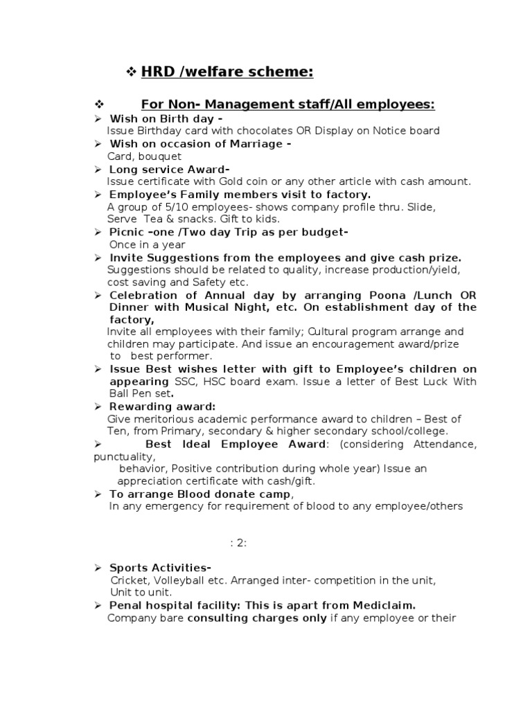 HR Welfare Initiatives for Staff | PDF
