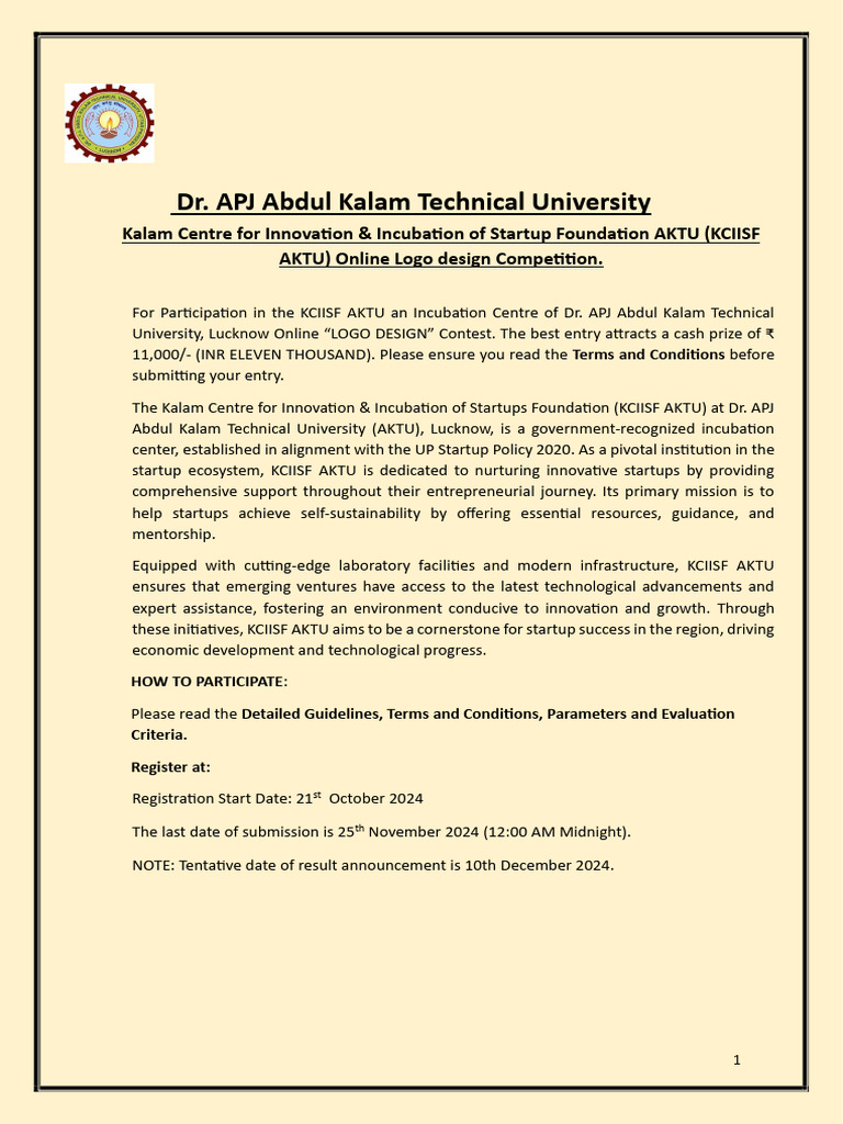 KCIISF AKTU Logo Design Competition Guidelines & Terms Conditions | PDF ...