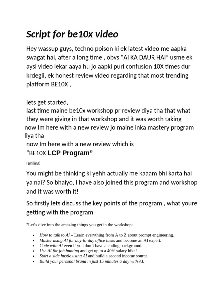 Script for be10x video (2) | PDF