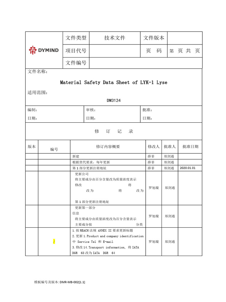 LYK-1 Lyse MSDS Overview | PDF | Dangerous Goods | Toxicity