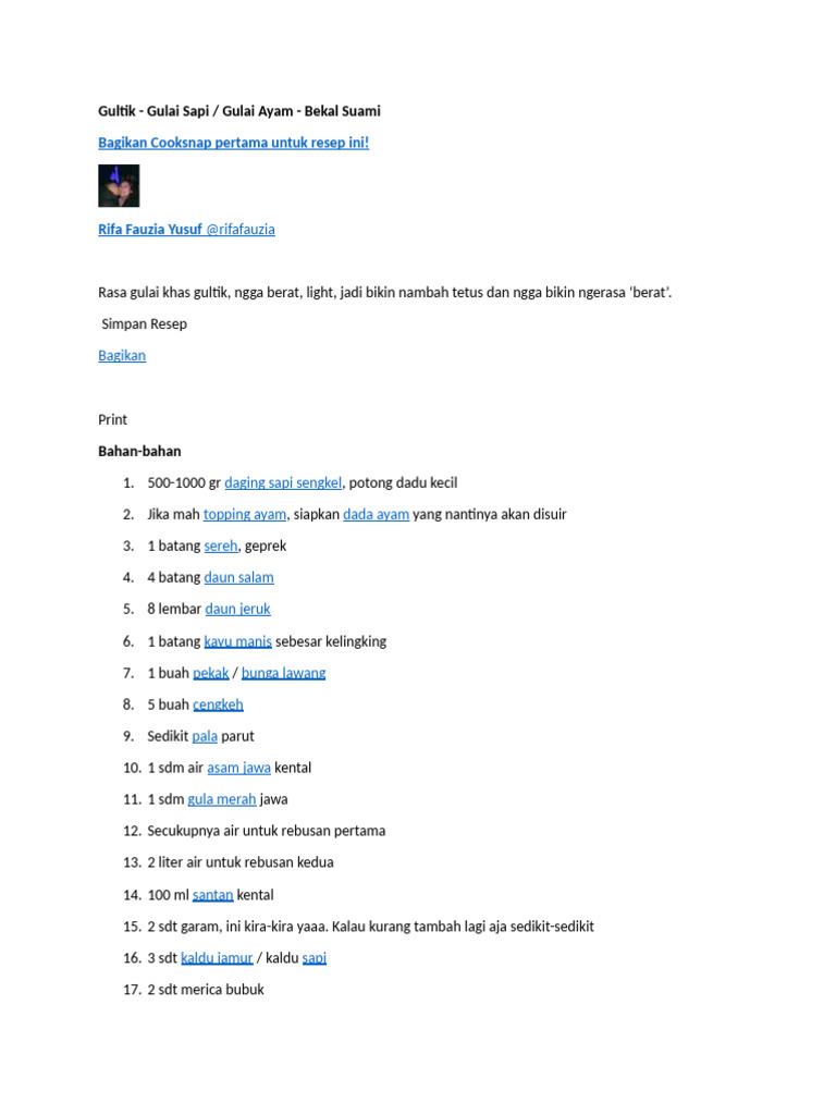 Gultik - Gulai Sapi - Gulai Ayam - Bekal Suami | PDF