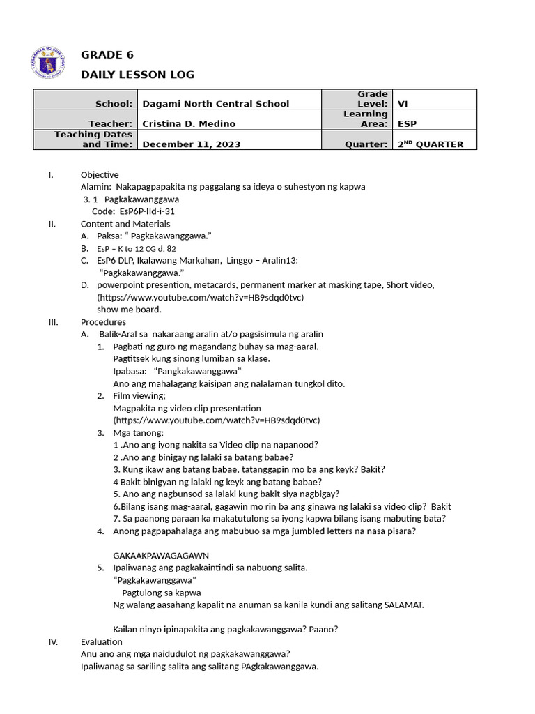 Grade 6 Esp Teena | PDF