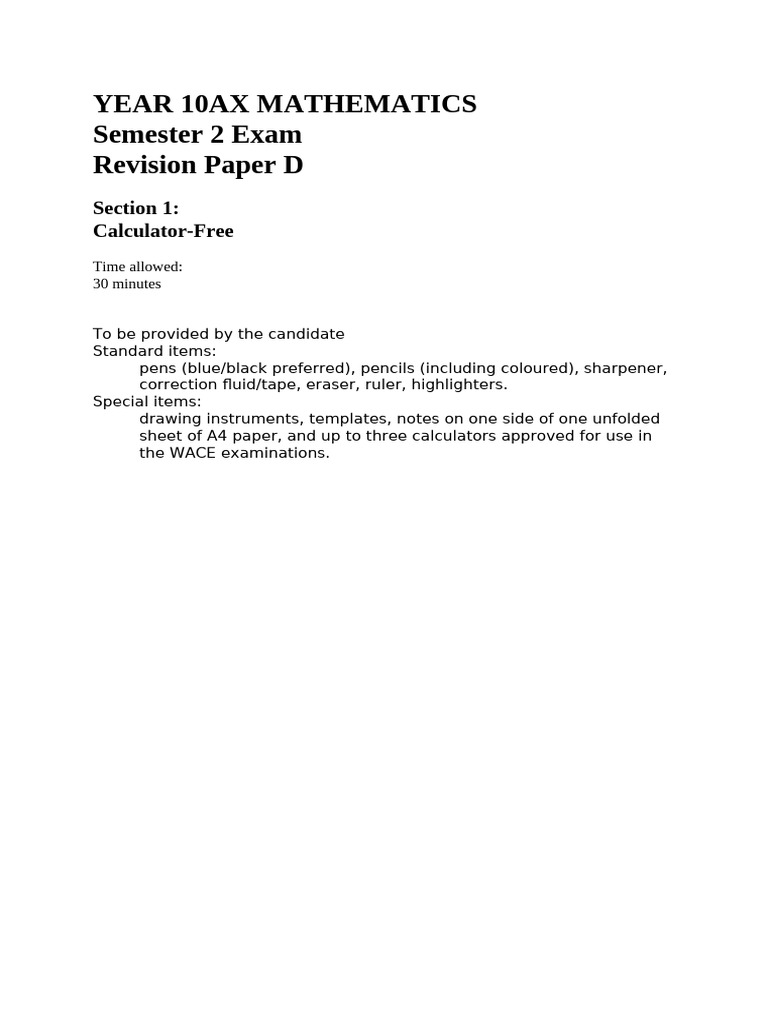 YEAR 10AX MATHEMATICS | PDF | Applied Mathematics