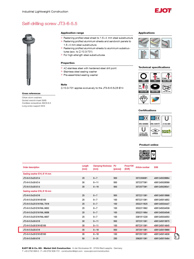 Ejot Pds jt3 6 5.5 en | PDF | Metalworking | Building Materials