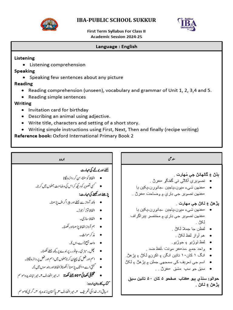 1st Term Syllabus Outline __Grade II__2024-25 | PDF