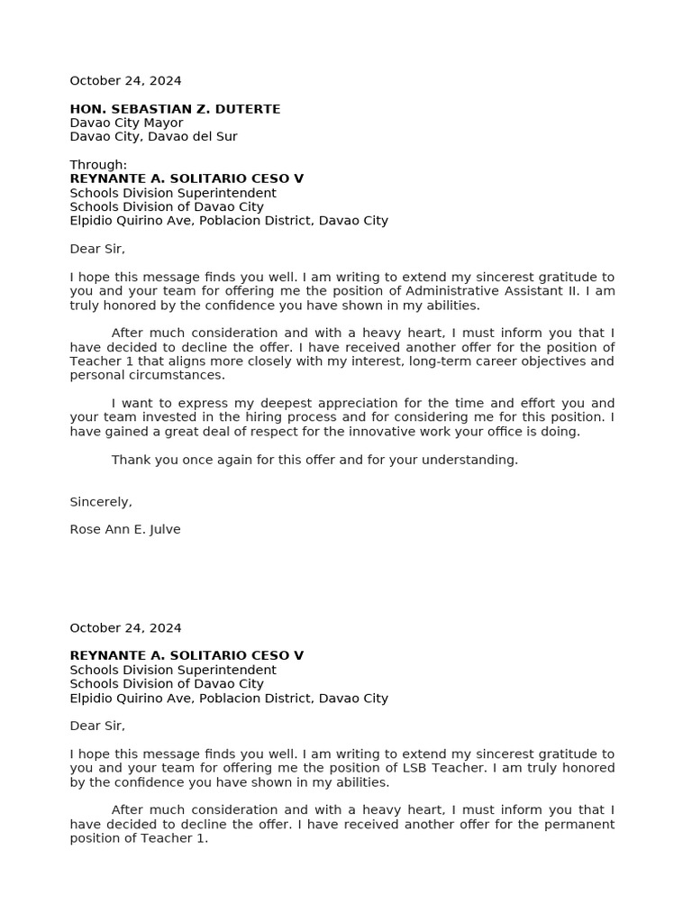 Decline Letter | PDF