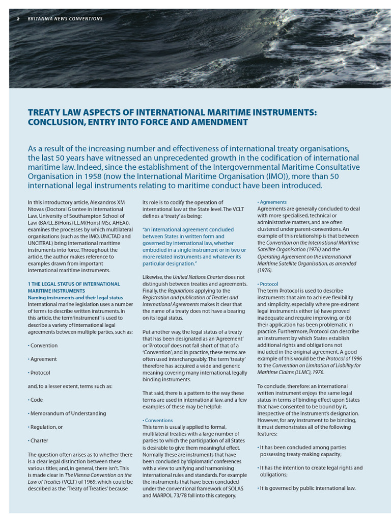 Treaty Law Aspects of International Maritime Instruments | PDF | Treaty | Ratification