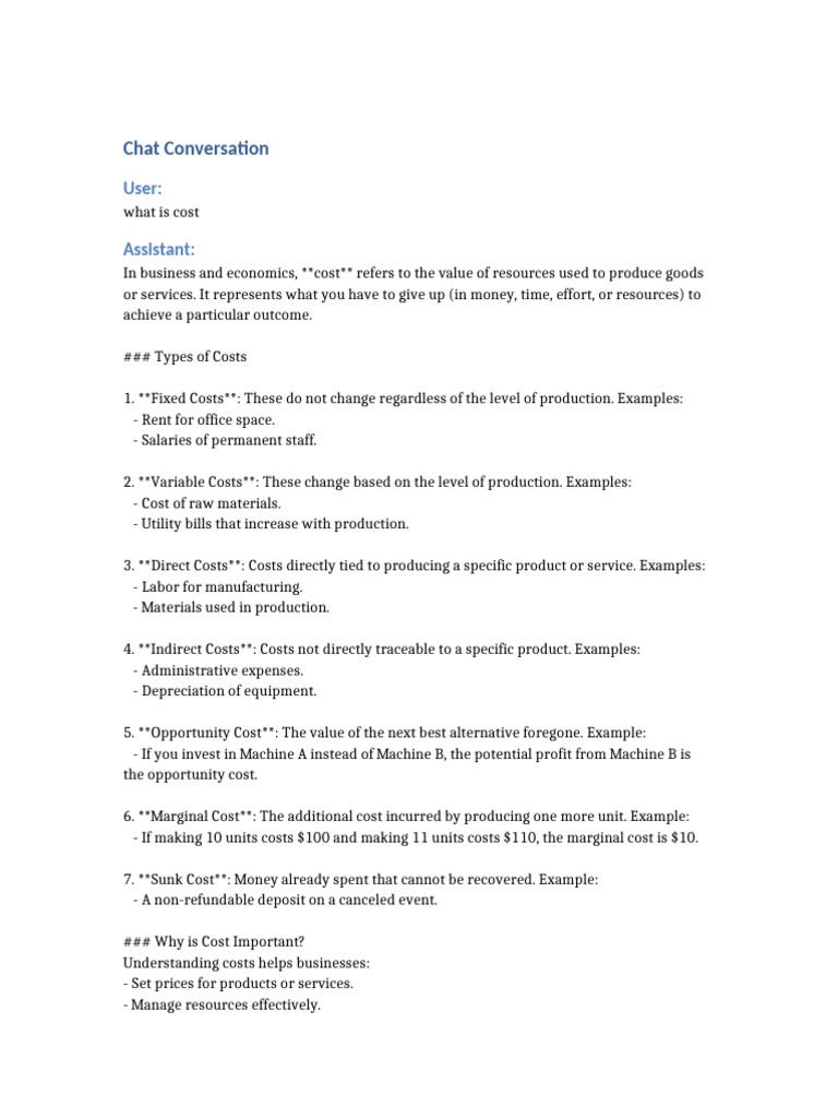 Chat Conversation | PDF | Cost Accounting | Cost