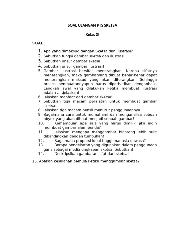 SOAL PTS SKETSA KLS XI | PDF