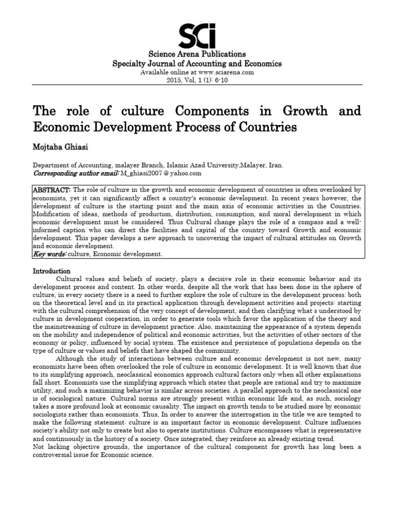 The Role of Culture Components in Growth and Economic Development ...
