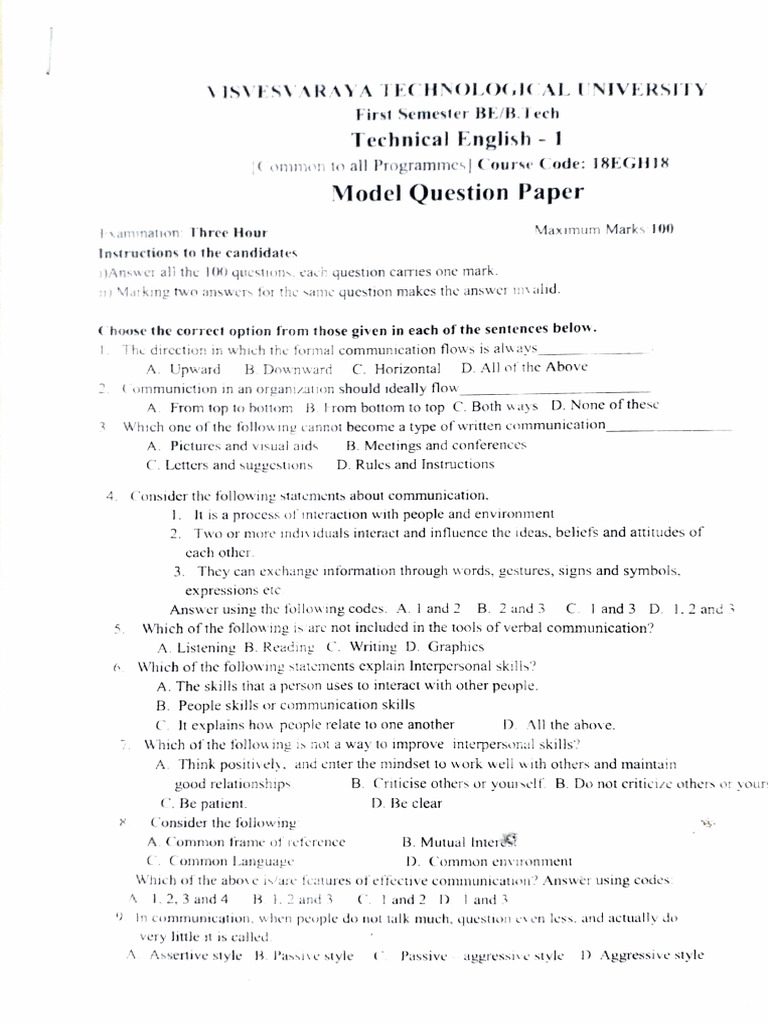 Technical English Model Question Paper | PDF | Adjective | Communication