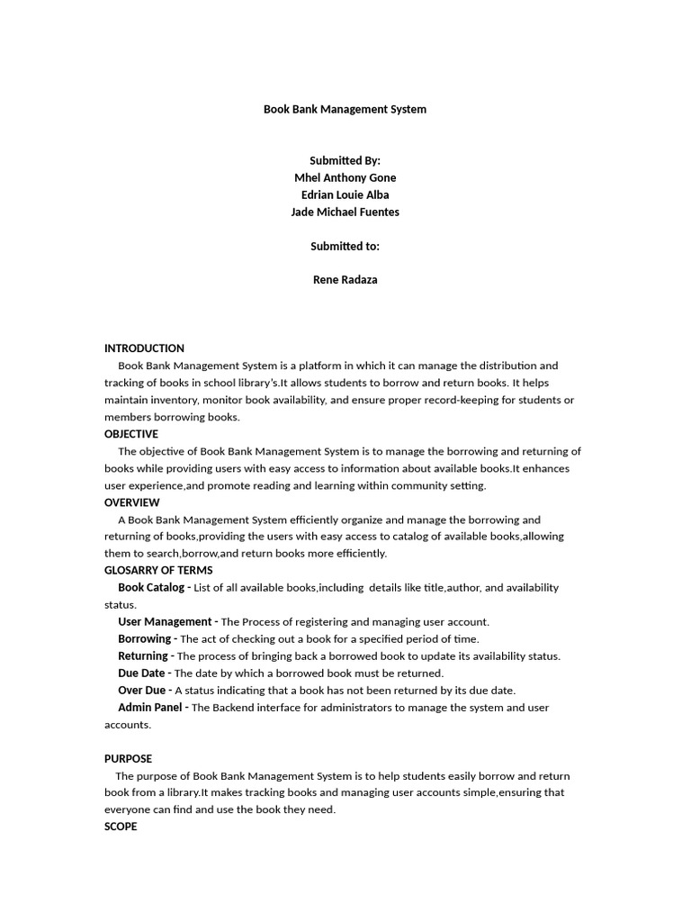 Book Bank Management System | PDF | Software Engineering | Computer Science