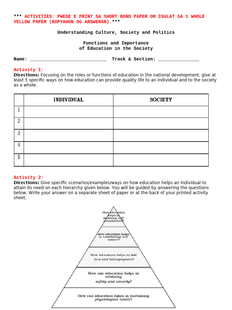 No. 2 UCSP Activities Education | PDF | Socialization