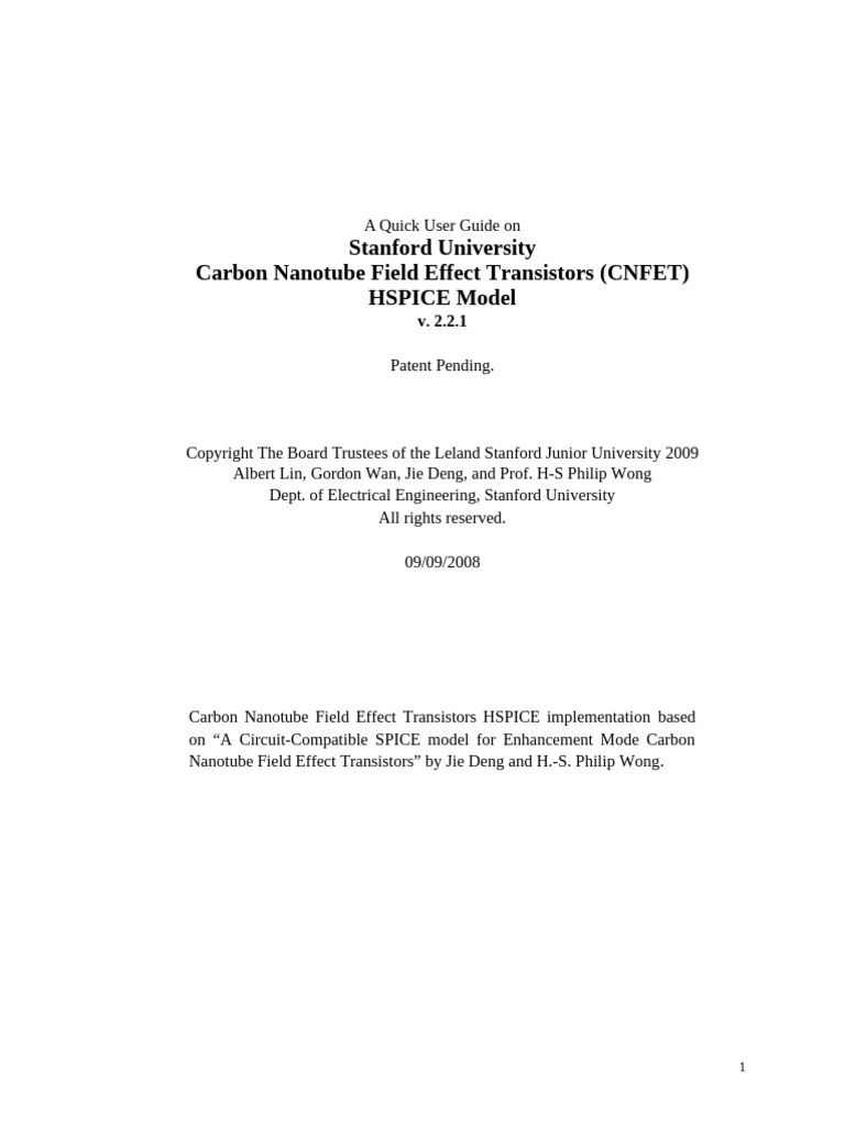 Stanford CNFET Model Quick User Guide | PDF | Carbon Nanotube | Electricity