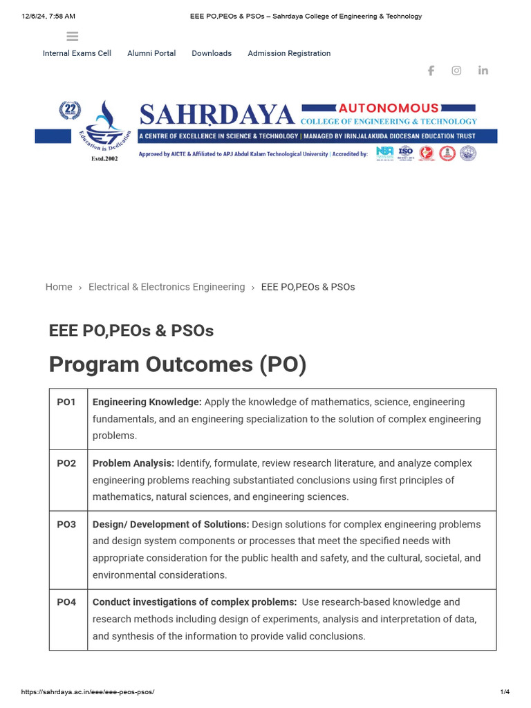 EEE PO, PEOs & PSOs - Sahrdaya College of Engineering & Technology ...