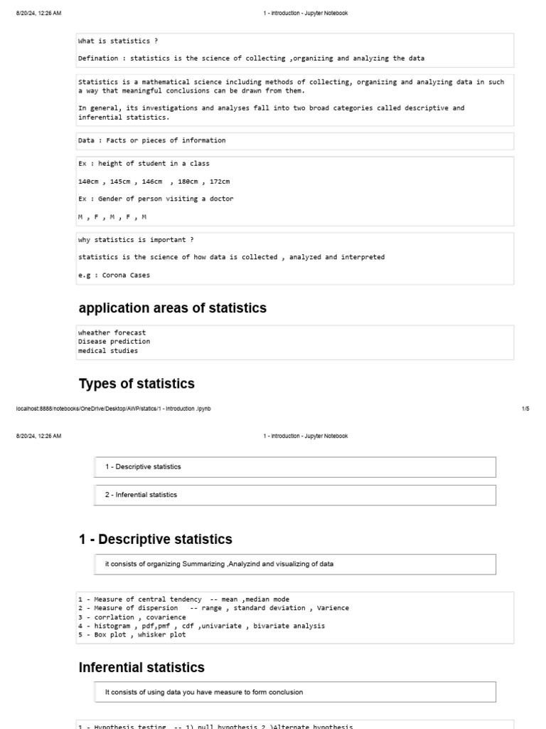 1 - Introduction - Jupyter Notebook | PDF | Statistics | Descriptive Statistics