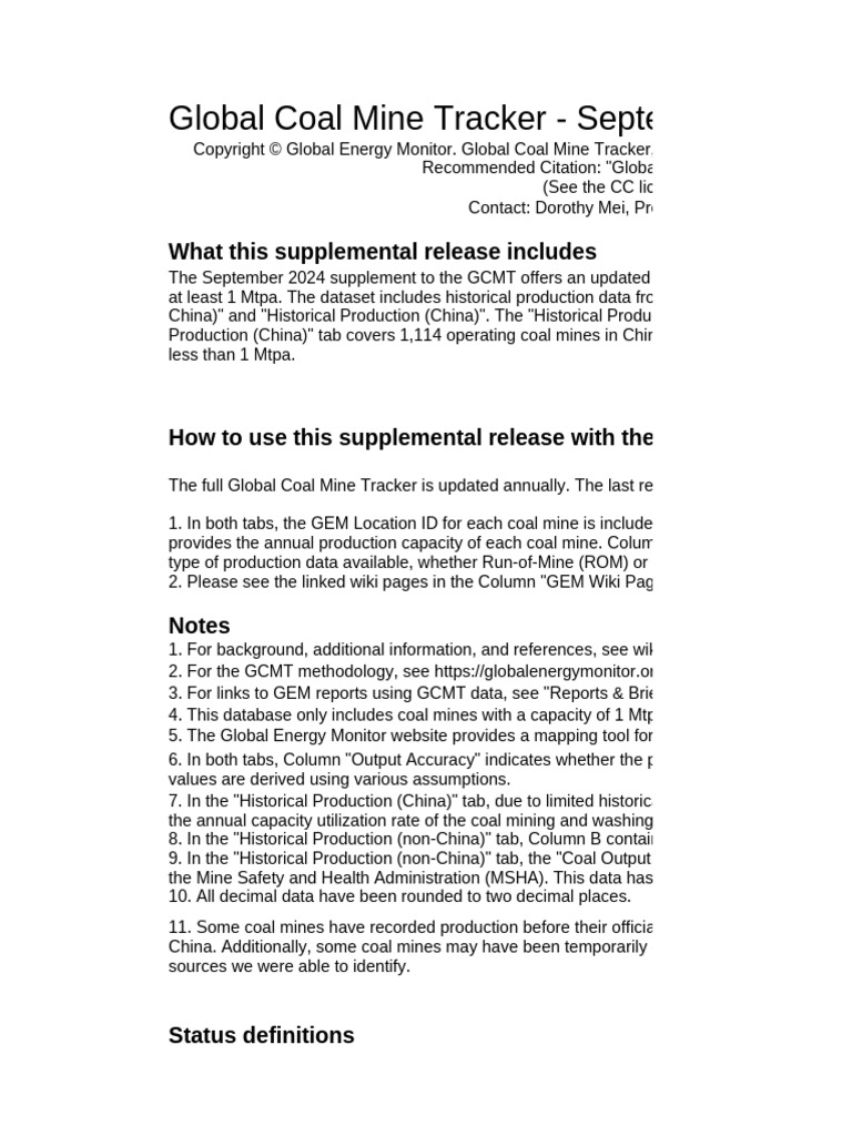 Global-Coal-Mine-Tracker-September-2024-Supplement-v2 | PDF | Minerals ...
