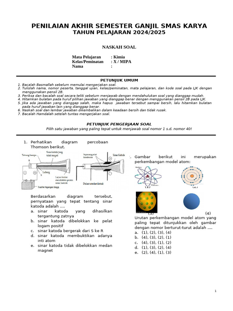 Soal PAS Kimia Kelas X | PDF