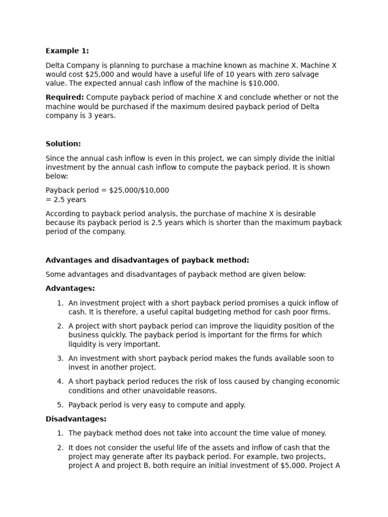 Payback Method Example | PDF