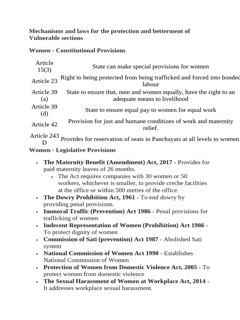 Mechanisms and Laws For The Protection and Betterment of Vulnerable ...
