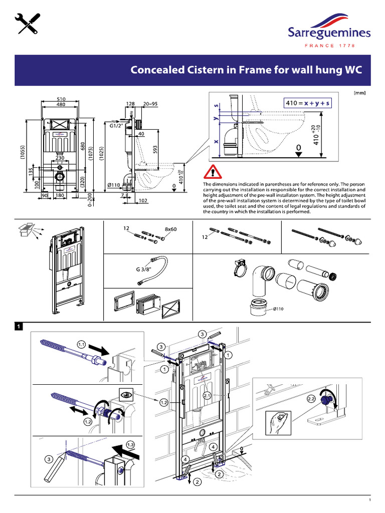 Manual Concealed Cistern in Frame for Wall Hung WC S501 2 SRG 01 ...