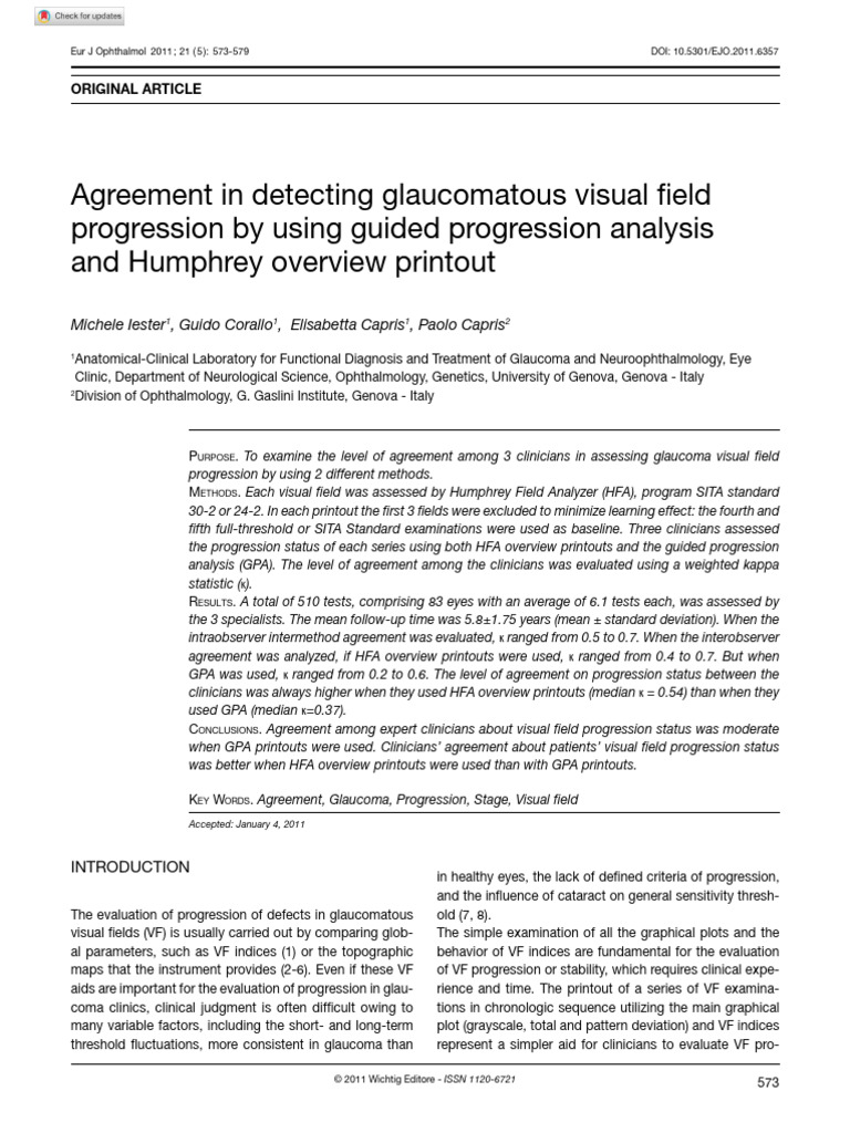 Agreement in Detecting Glaucomatous Visu | PDF | Glaucoma | Sensitivity And Specificity
