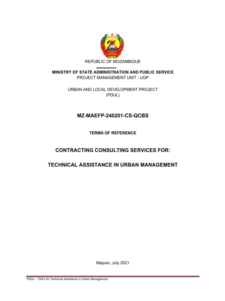 ToR TECHNICAL ASSISTANCE IN URBAN MANAGEMENT | PDF | Infrastructure | Sanitation