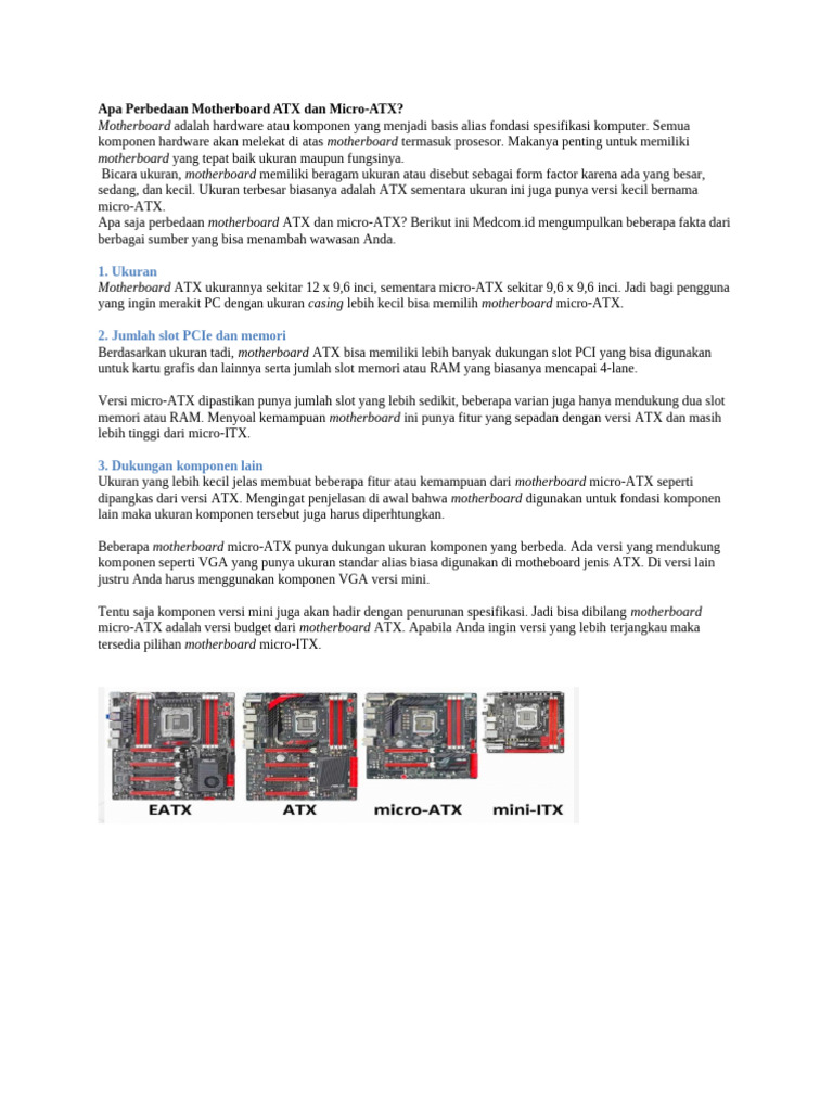 Perbedaan Motherboard ATX vs Micro-ATX | PDF