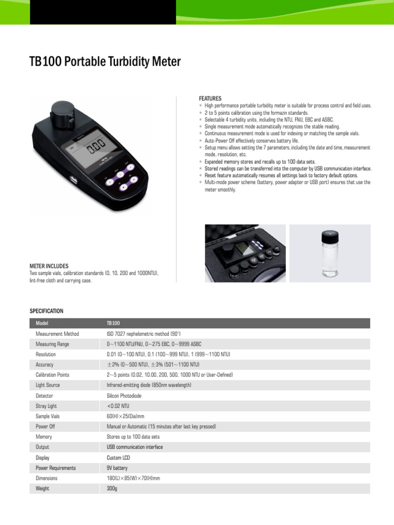 Turbidity Meter TB100 | PDF | Metrology