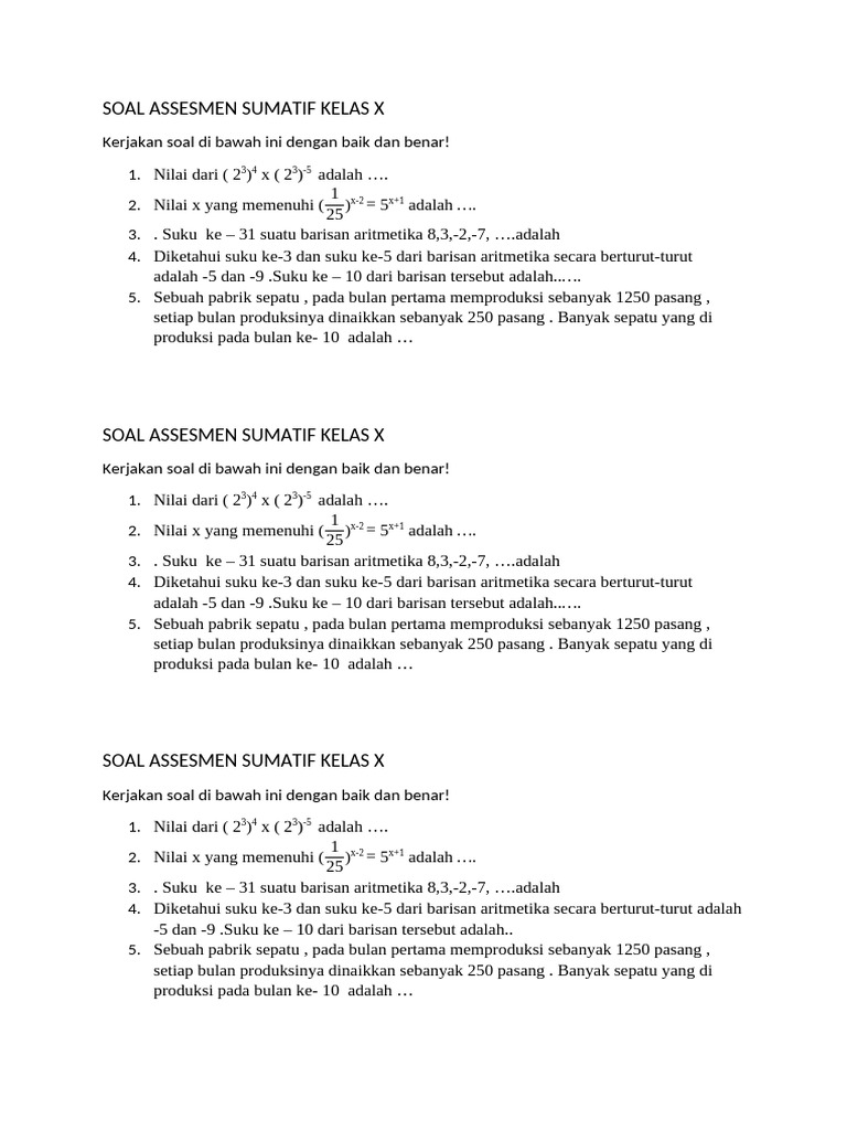 SOAL ASSESMEN SUMATIF KELAS X | PDF