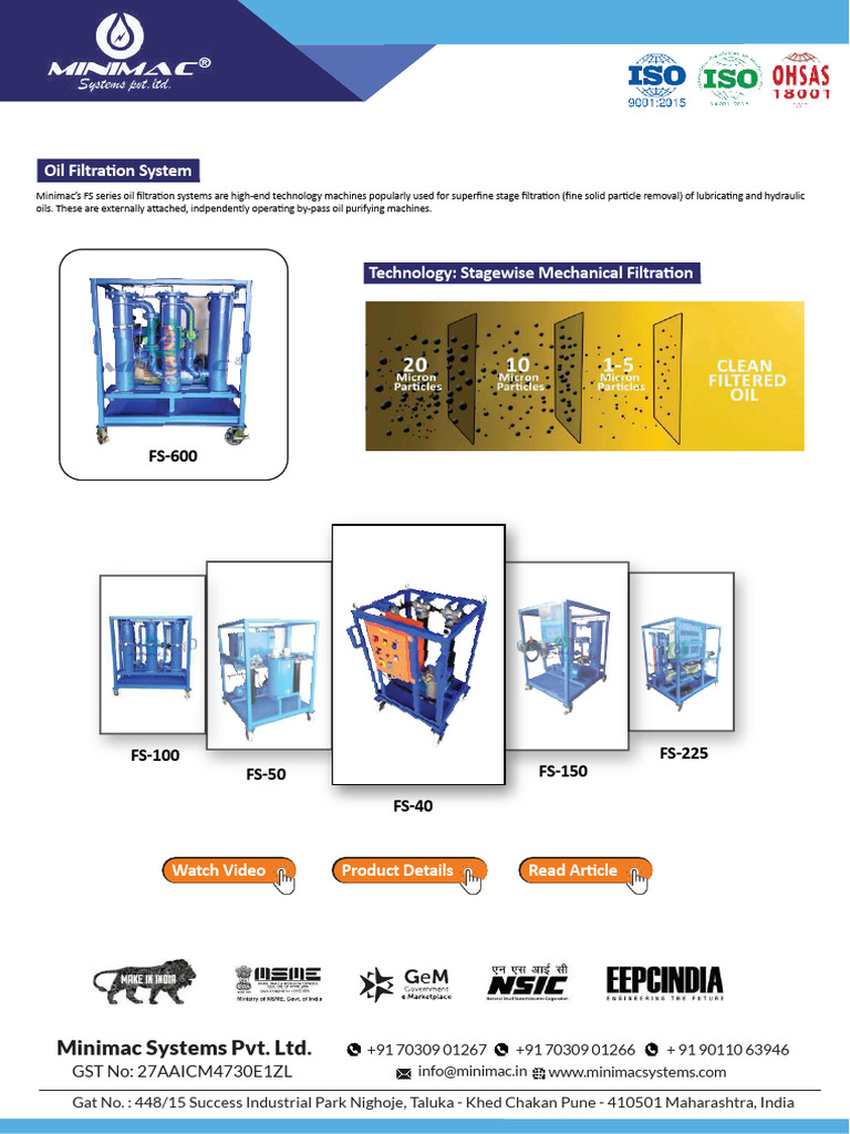 Minimac - FS Series Oil Filtration System - Brochure | PDF | Lifelong ...