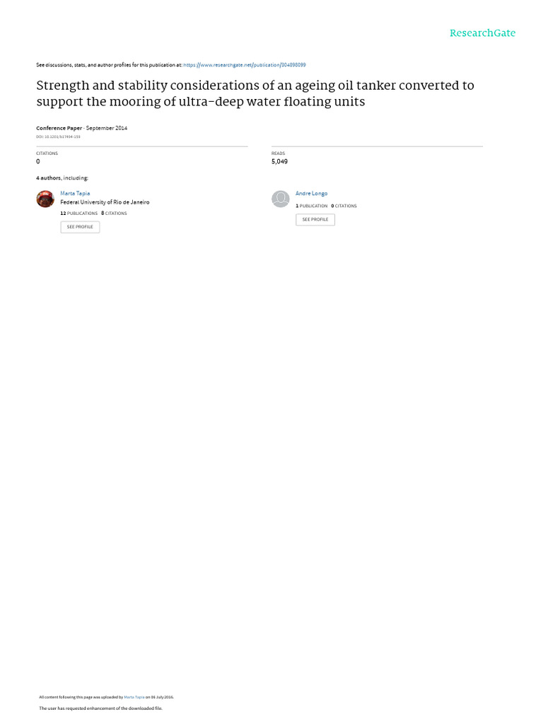 Oil Tanker Conversion for Mooring Support | PDF | Bending | Oil Tanker