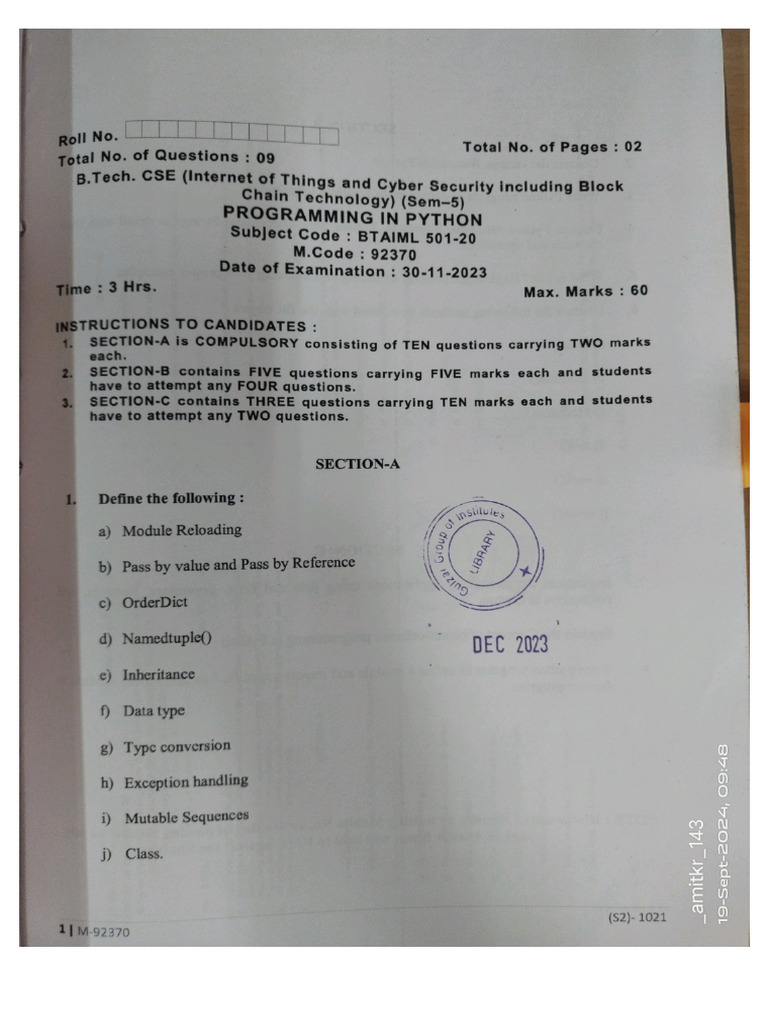 PIP Previous Paper | PDF