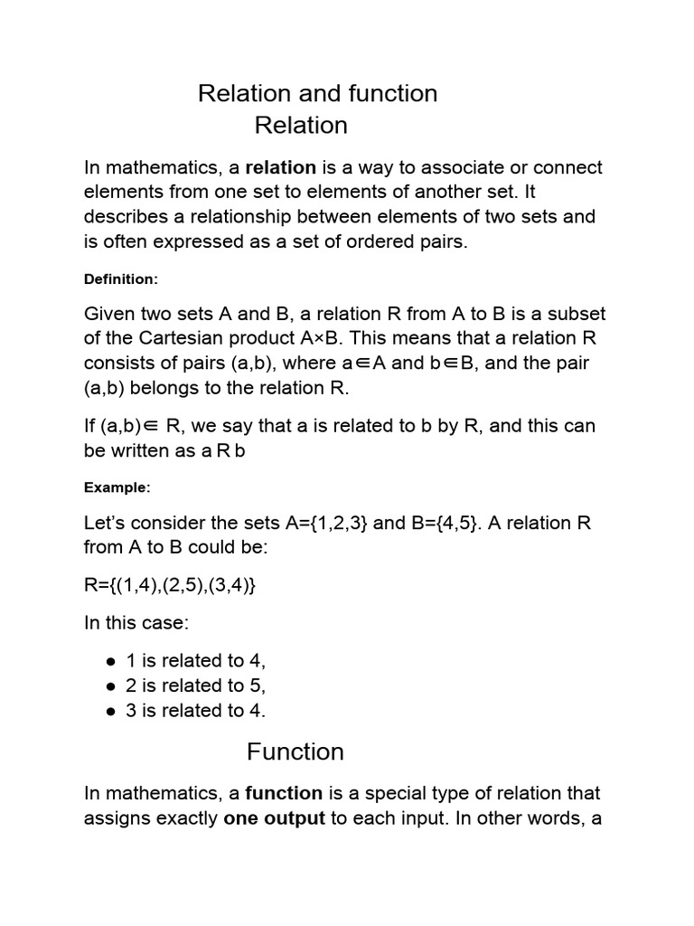 Relation and function | PDF | Function (Mathematics) | Set (Mathematics) Relation and function | PDF | Function (Mathematics) | Set (Mathematics)