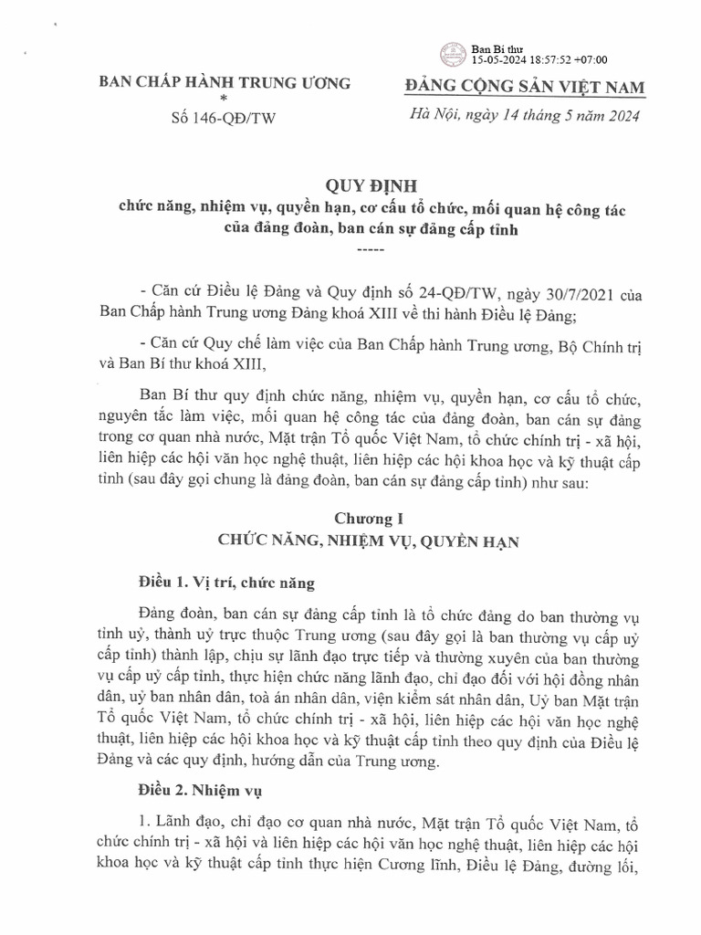 146 QD-TW Dang Doan BCSD Cap Tinh | PDF