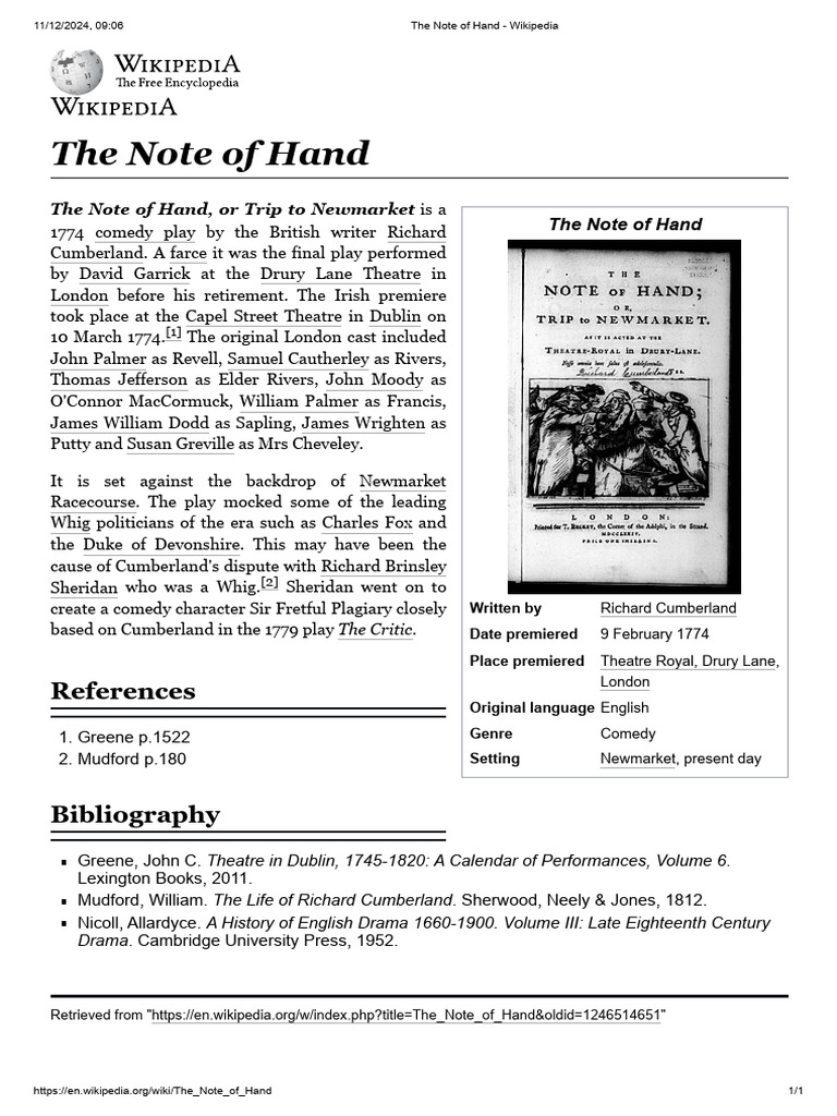The Note of Hand - Wikipedia | PDF