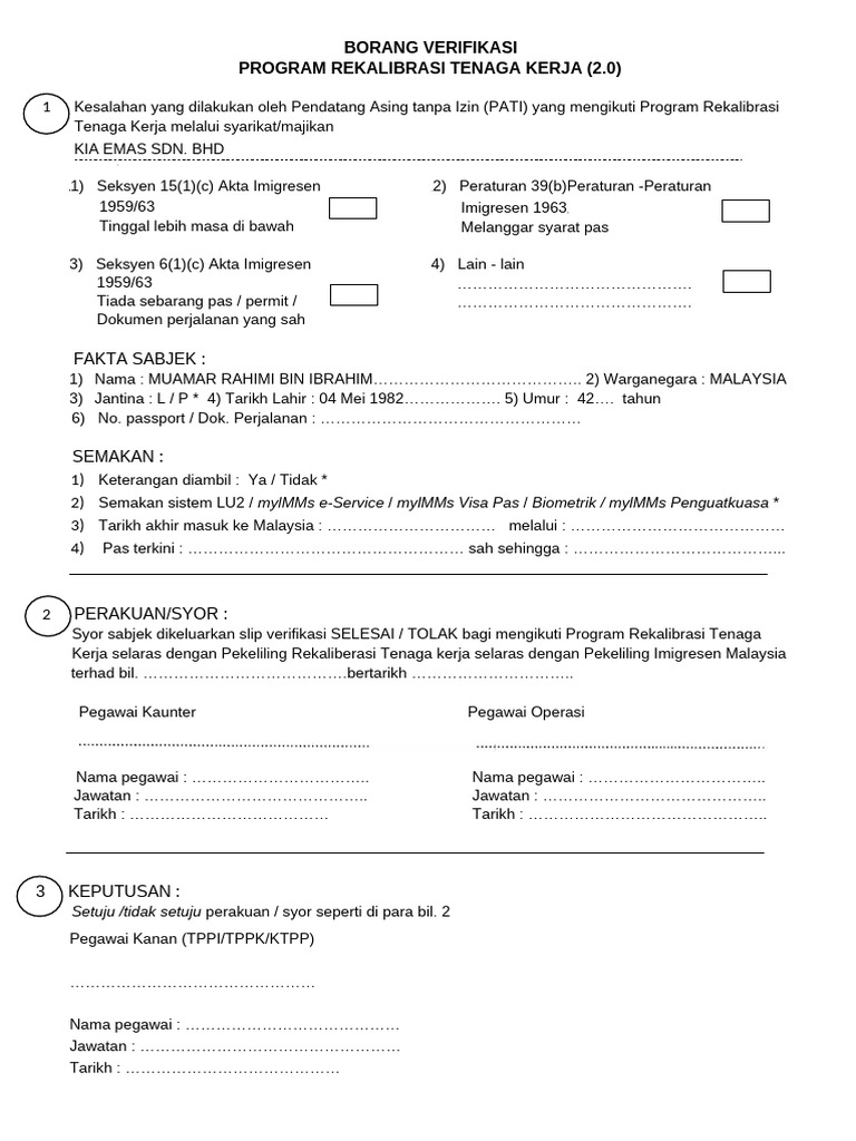 Dokumen Verifikasi Imigresen Putrajaya | PDF