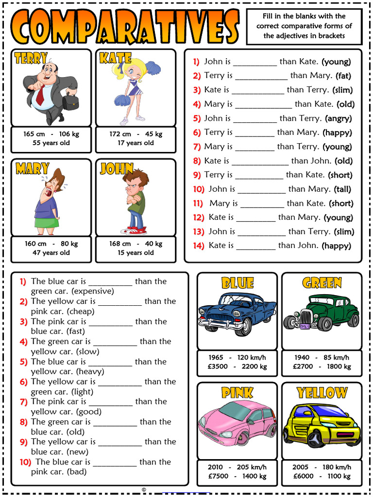 Comparative Forms of Adjectives Esl Grammar Gap Fill Exercises ...