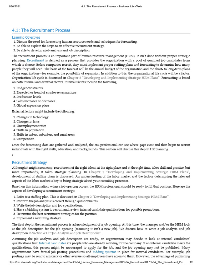 4.1 - The Recruitment Process - Business LibreTexts | PDF | Recruitment ...