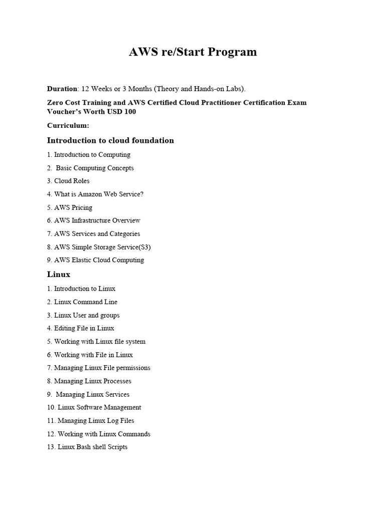 02 - AWS Restart Training Modules and Topics | PDF | Amazon Web Services | Cloud Computing