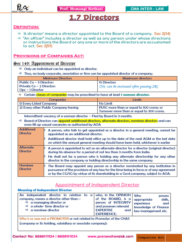 Companies Act: Director Appointment Rules | PDF | Securities (Finance ...