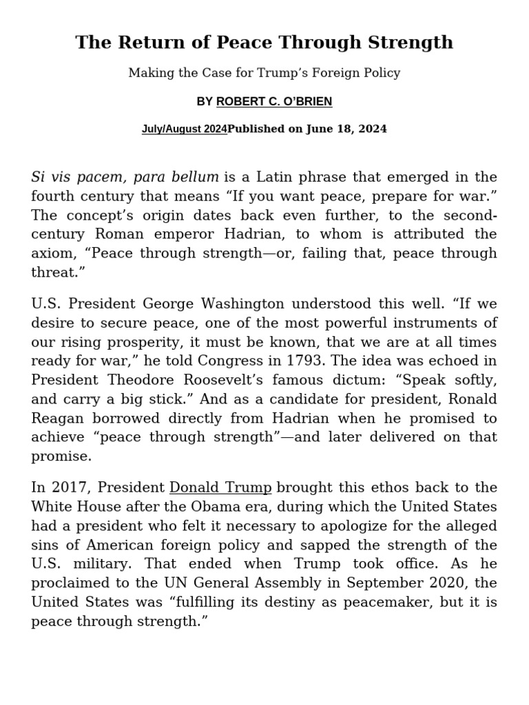 The Return of Peace Through Strength | PDF | Iran | International Relations