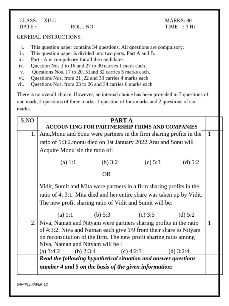 12 Sample Paper 12 | PDF | Debits And Credits | Balance Sheet