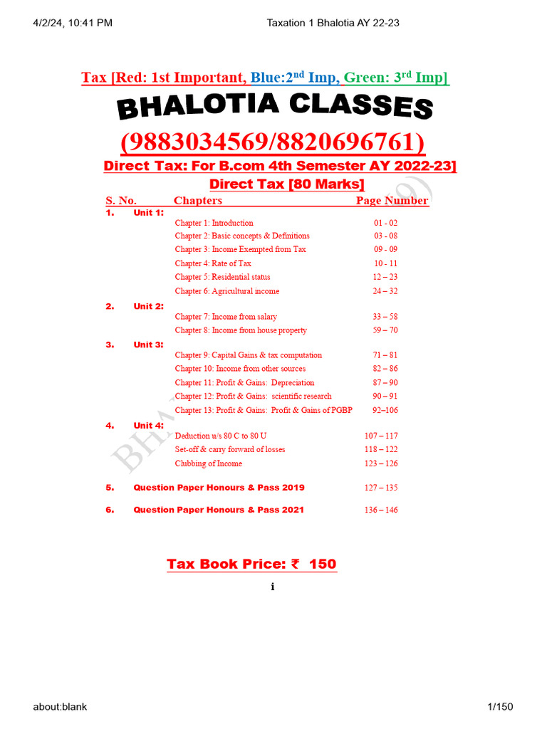 Taxation 1 Bhalotia AY 22-23 | PDF | Capital Gains Tax | Tax Avoidance