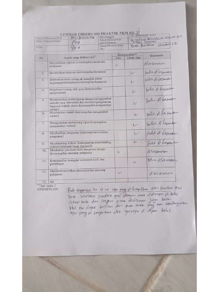 Lembar observasi 6 Pebi Pernando | PDF