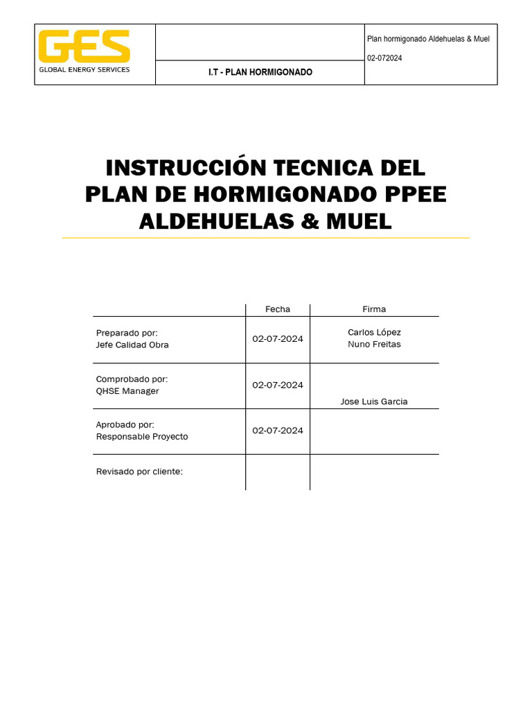 Instrucción Técnica Del Plan de Hormigonado PPEE Aldehuelas & Muel ...